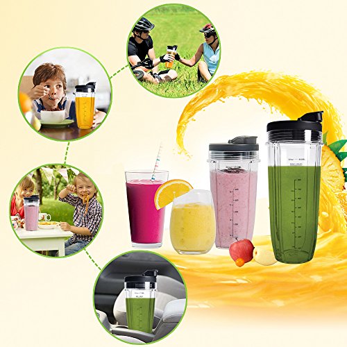Nutri Ninja 32OZ Replacement Cups,QT 2Packs Nutri Ninja Replacement Cups With Sip & Seal Lids,950ML(32oz) Measuring Scale Cup Mug, FIT FOR Nutri Ninja Auto IQ Series Blenders