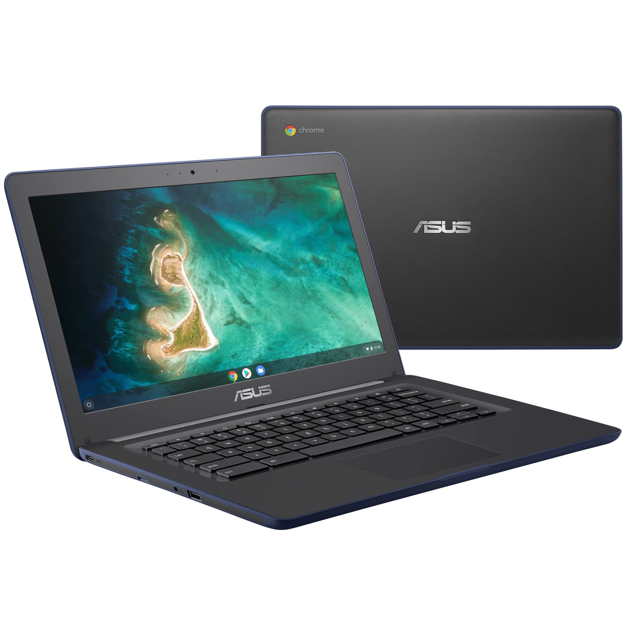 ASUS C403 Chromebook 14" Laptop Computer, Intel Celeron N3350 up to 2.4GHz, 4GB LPDDR4 RAM, 48GB Storage (32GB eMMC + 16GB Flash Drive), 802.11AC WiFi, Bluetooth, Webcam, Dark Blue, Chrome OS