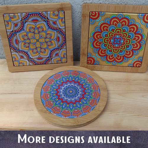 Decorative Wooden Trivets for Hot Dishes Pots and Pans Tea Pot Holders Nonslip Heat Resistant Kitchen Counter Accessories for Table Countertops (Style 2)