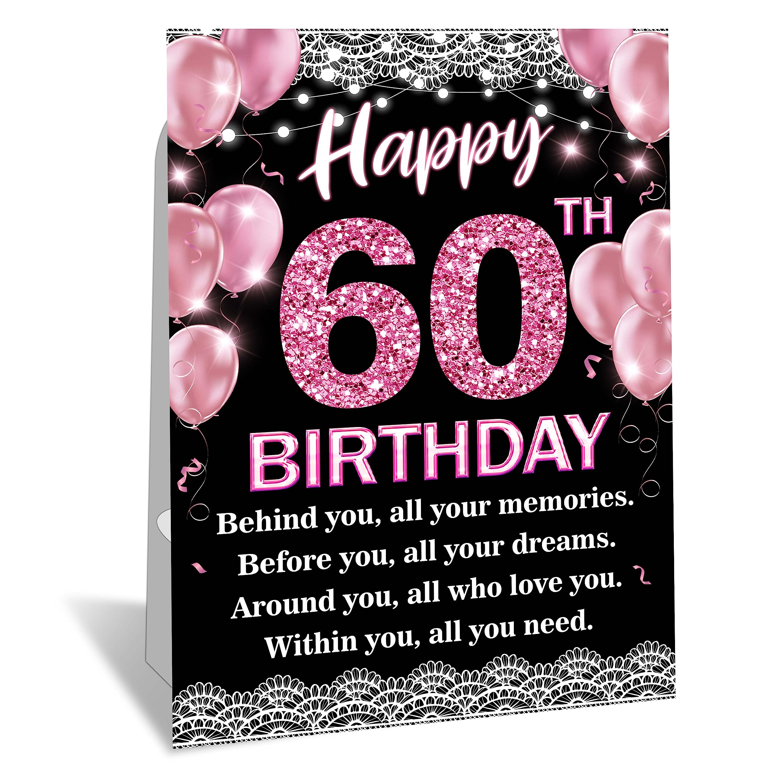 60th Birthday Party Table Sign with Paper Holder, Rose Gold Birthday Standing Sign for Table Decoration, Happy Birthday Table Decor for Women, Anniversary Celebration Favor Supplies(1 Set of), A11
