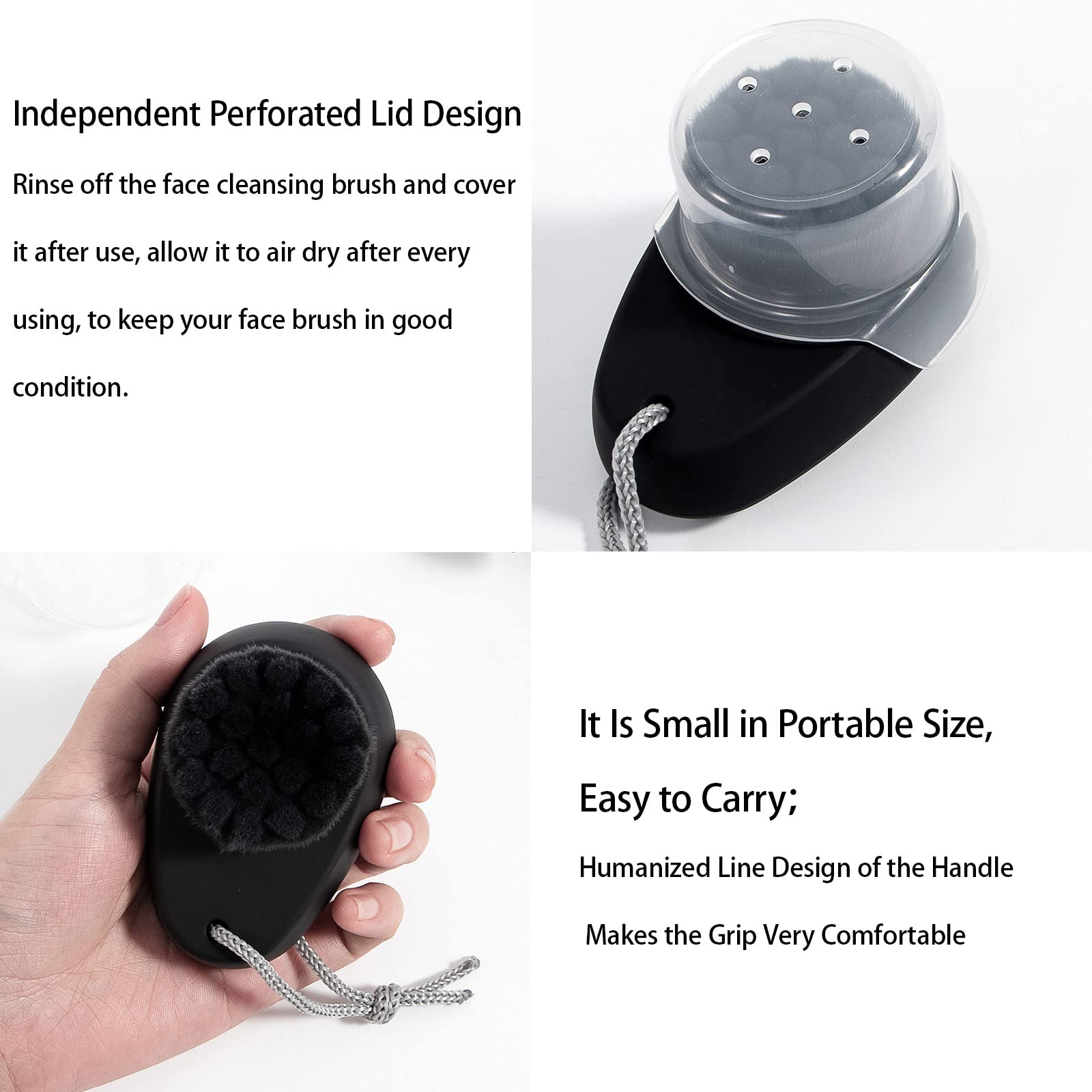 Beomeen Facial Cleansing Brush 2 Pack, 2 in 1 Silicone Face Scrubber for Men Exfoliating Pore Deep Cleansing, Dual Sided Face Wash Brush with Soft Bamboo Charcoal Microfiber and Lid for Women, Black