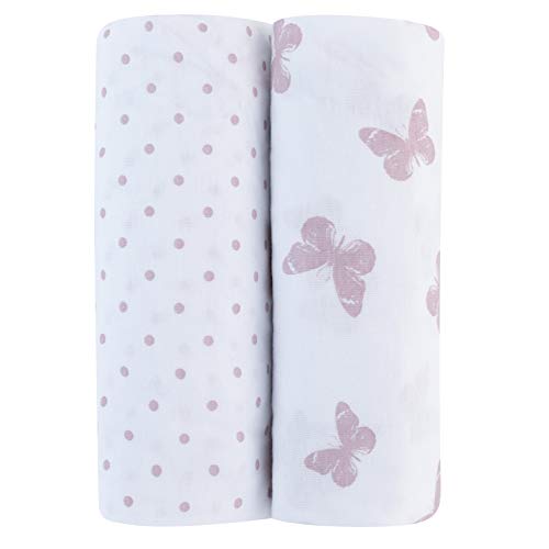 Adrienne Vittadini Bambini Jersey Cotton Pack N Play Sheets 2 Pack Lavendar Butterfly & Dots, Lavender (AVB-0015)