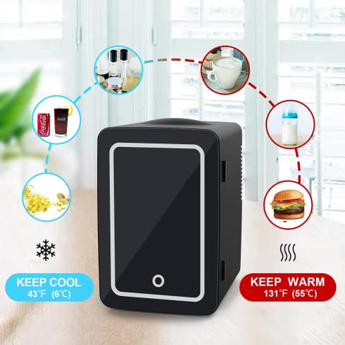 PERSONAL CHILLER 6L Mini Fridge Warm or Cooler – Portable LED Fridge for Makeup, Skincare, Snacks, & More – Mini Fridge for Bedroom Vanity with Lighted Glass, Black