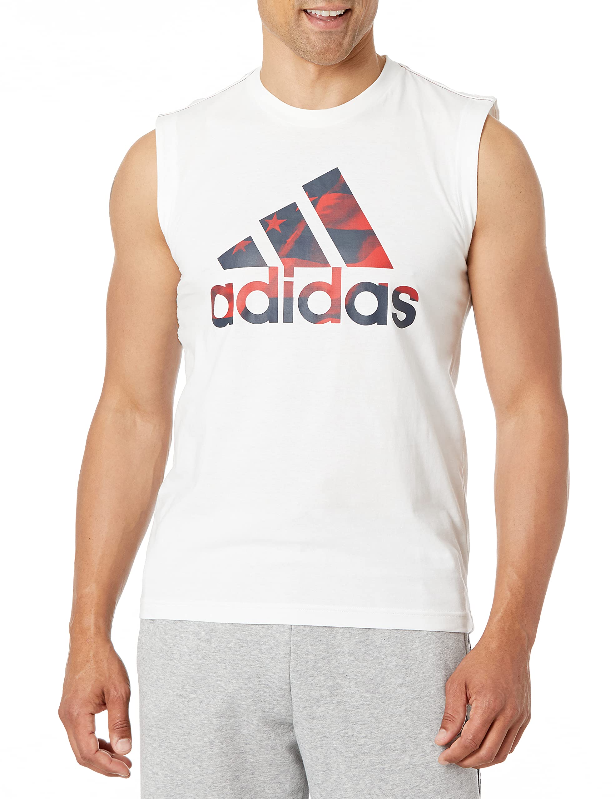 adidas Mens Americana Cotton Graphic Tank White Large