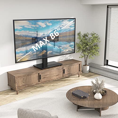 Rfiver Universal Swivel TV Stand Table Top TV Stand Base for 40 to 86 Inch Flat Screen TVs, Height Adjustable Mount, Center TV Stand Replacement with Tempered Glass Base