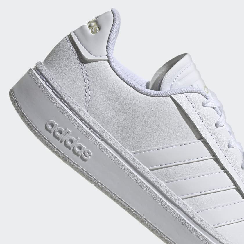 adidas Women's Grand Court Alpha Tennis Shoe, White/White/Gold Metallic, 8.5