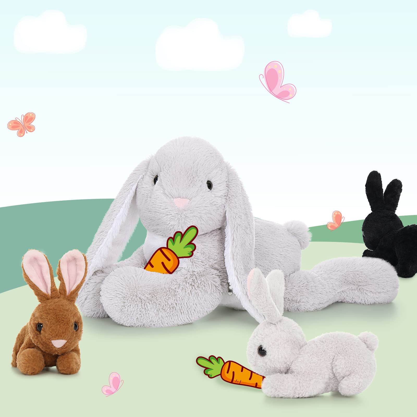 BENINY 4Pcs Bunny Stuffed Animal - 24"" Large Stuffed Bunny Rabbit Plush Toy Gifts for Kids - Cuddly Mommy Bunny Surprise with 3 Small Bunnies