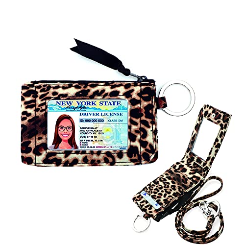 DONGGANGAJI Womens Wallet Lanyard Set Bifold Zipper Case Wallet with Lanyard (Leopard-R)