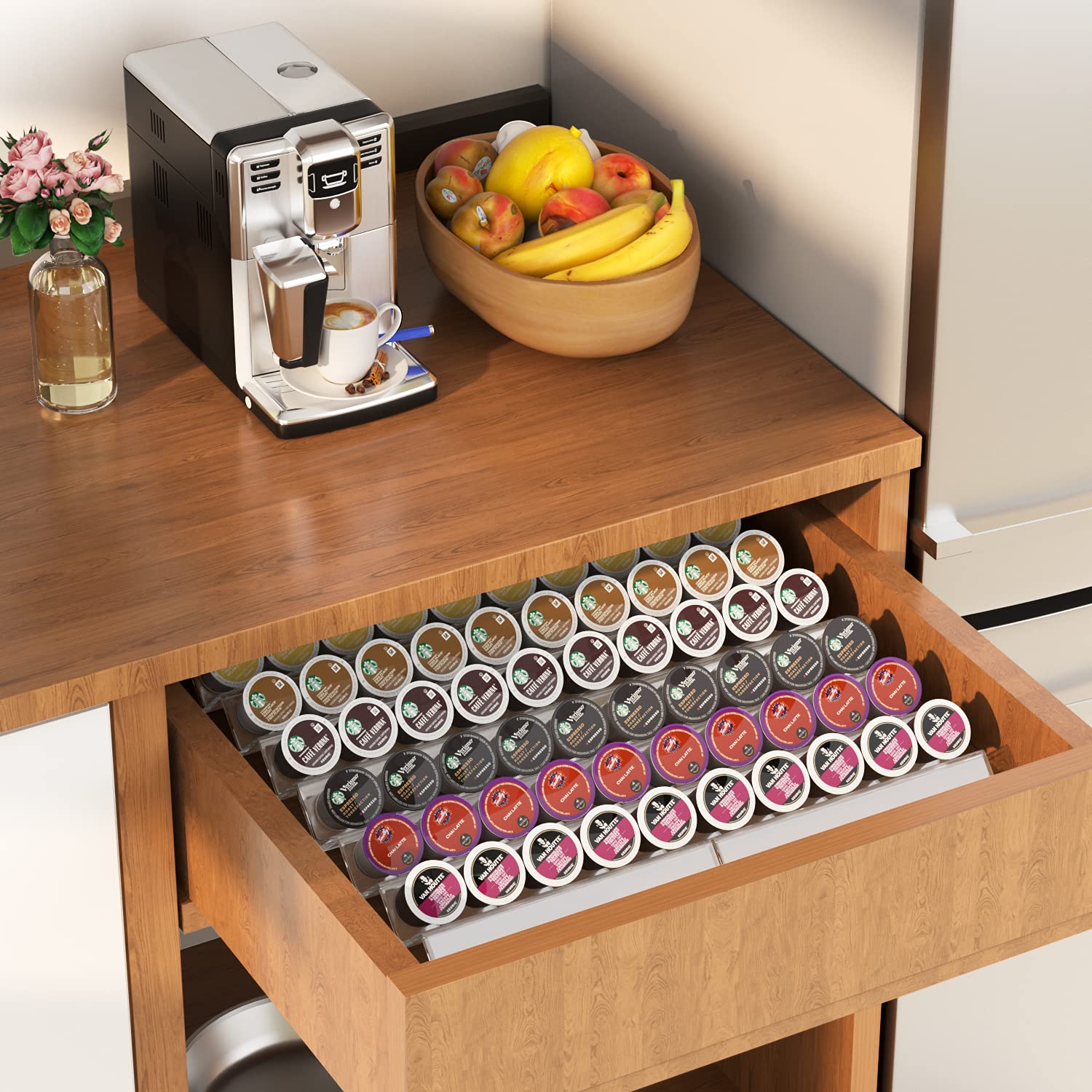 AITEE Acrylic K Cup Coffee Pod Holder, 2 Packs Clear Step-Shaped K Cup Drawer Organizer for Office and Kitchen, Coffee Pod Holder Tray for Countertop or Drawer Storage,Hold 30 Coffee Capsules Capacity