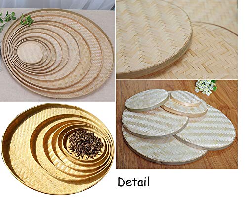 TimesFriend 100% Handwoven Flat Wicker Round Fruit Basket Woven Food Storage Weaved Shallow Tray Organizer Holder Bowl Decorative Rack Display Kids DIY Drawing Board (50cm/20,42cm/17,36cm/14,30cm/12)