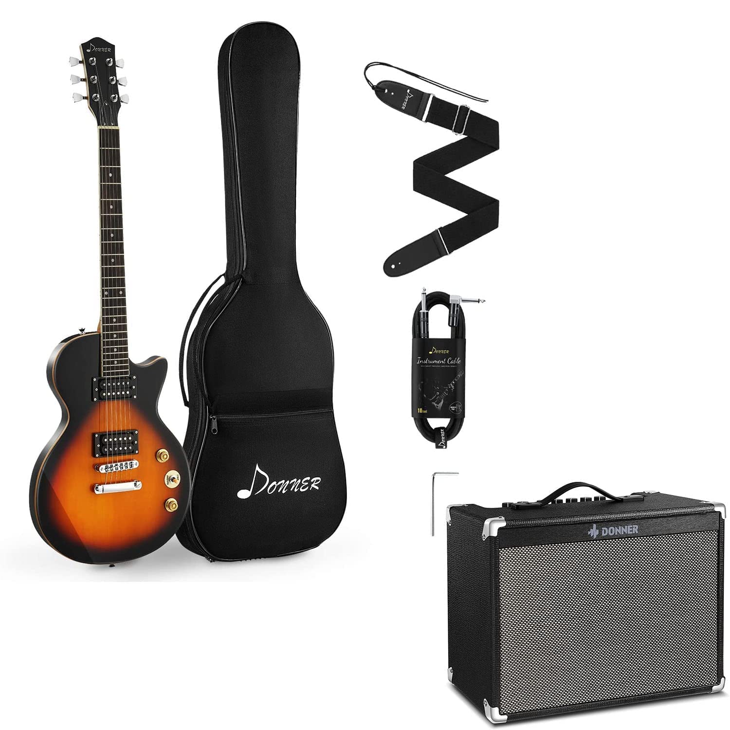 Donner 39 Inch Electric Guitar Solid Body with Electric Guitar Amp 30W, Guitar Practice Amplifier Combo DA-30 with 10"Speakers， Clean & Distorted Dual Channel Sound Circuit Design