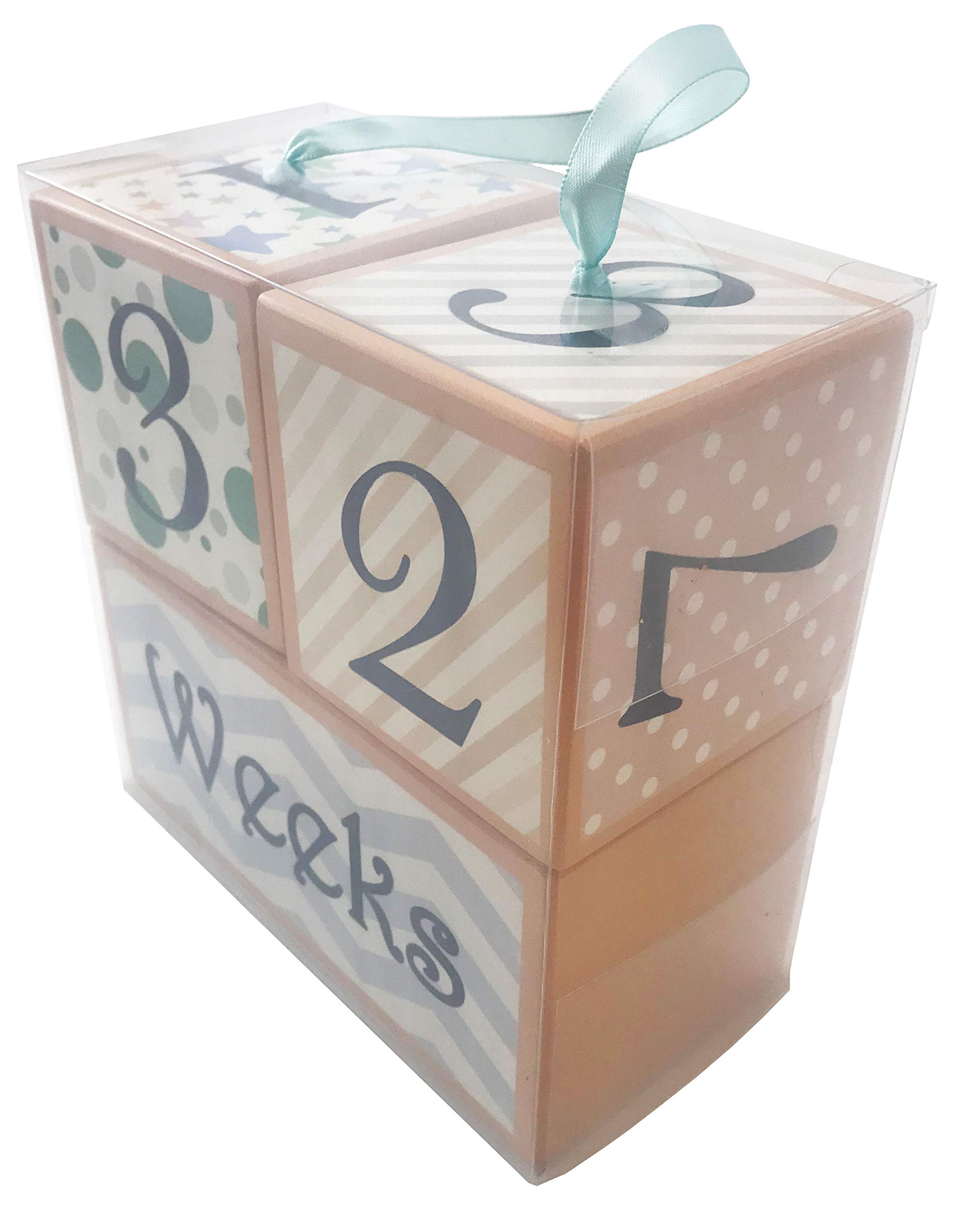 Wood Baby Milestone Age Photo Blocks Set Track Weeks, Months and Years Perfect Baby Shower Present