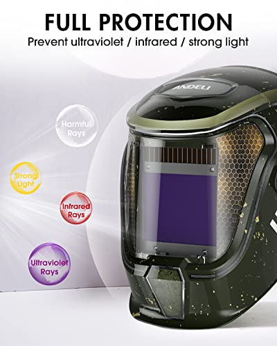 ANDELI Welding Helmet,Large Viewing True Color Solar Powered Auto Darkening Welding Helmet with Side View 4 Arc Sensor Wide Shade 4/5-8/9-13 Welder Mask for TIG MIG ARC Grinding Plasma