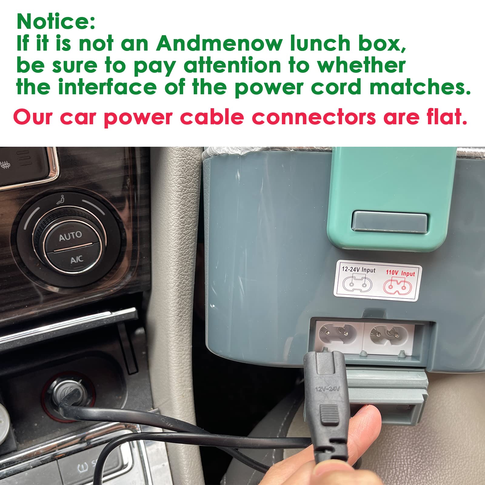 Andmenow 12/24V/Car Use, 110V Home/Office Use Portable Electric Heating Bento Box Power Cable/Electric Lunch Box Power Cord