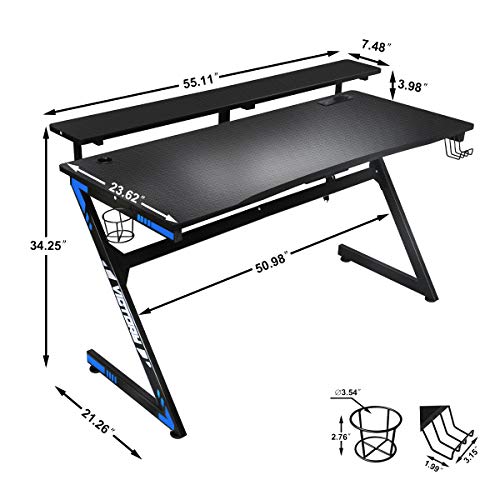 YIGOBUY Large Gaming Desk 55 Inch Computer Gaming Desk E-Sports Racing Table with with Cup Holder, Headphone Hook for Home Office, Black