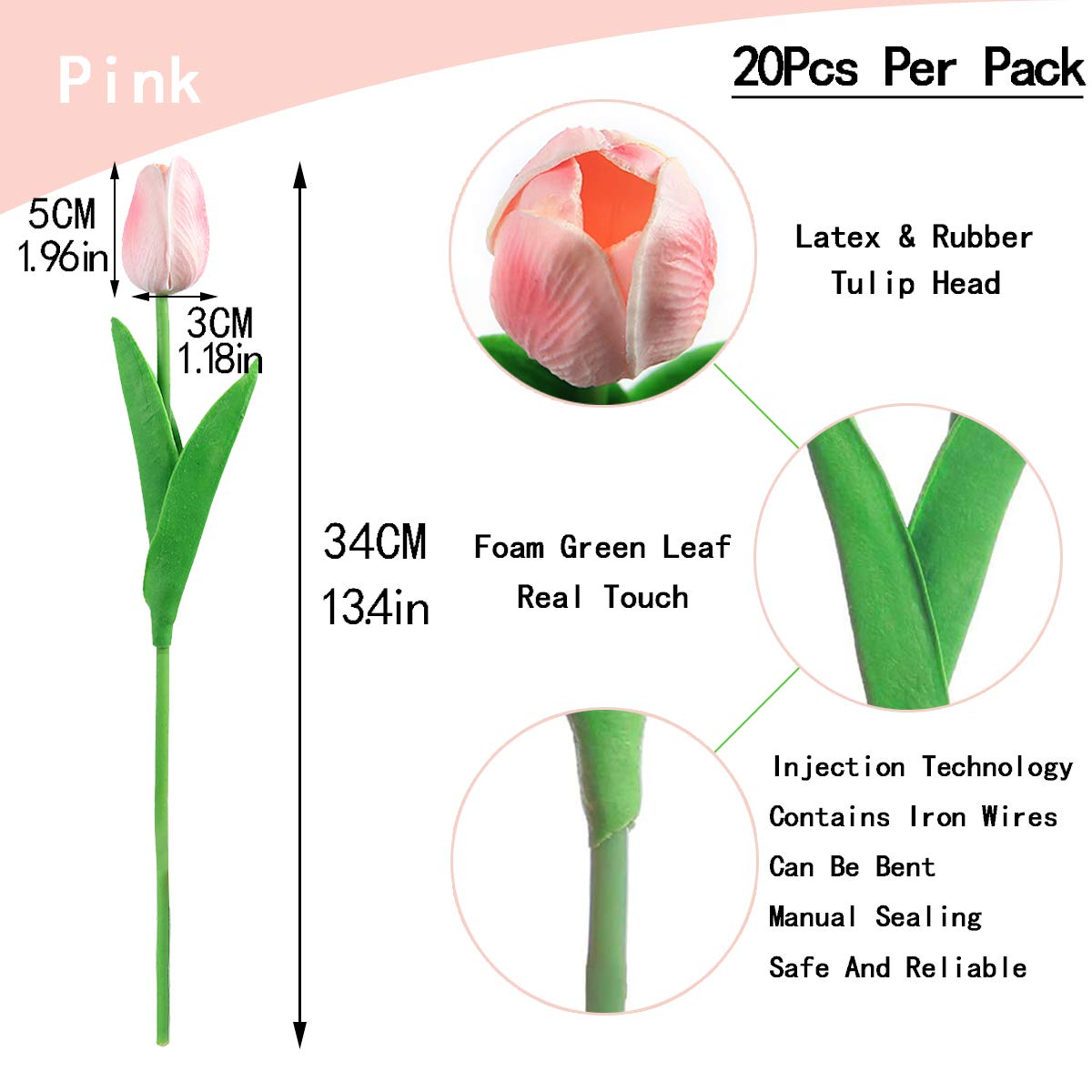 Cloudecor 20Pcs Artificial Tulips Fake Tulip Real Touch Latex Flowers for Wedding Party Home Office Decor (White - 20p)