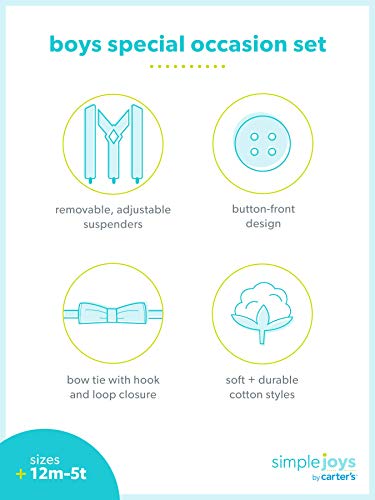 Simple Joys by Carter's Baby Boys' 4-Piece Special Occasion Bow-tie and Suspender Pants Set, Charcoal/Green Grey Checked/Navy Dots, 5T