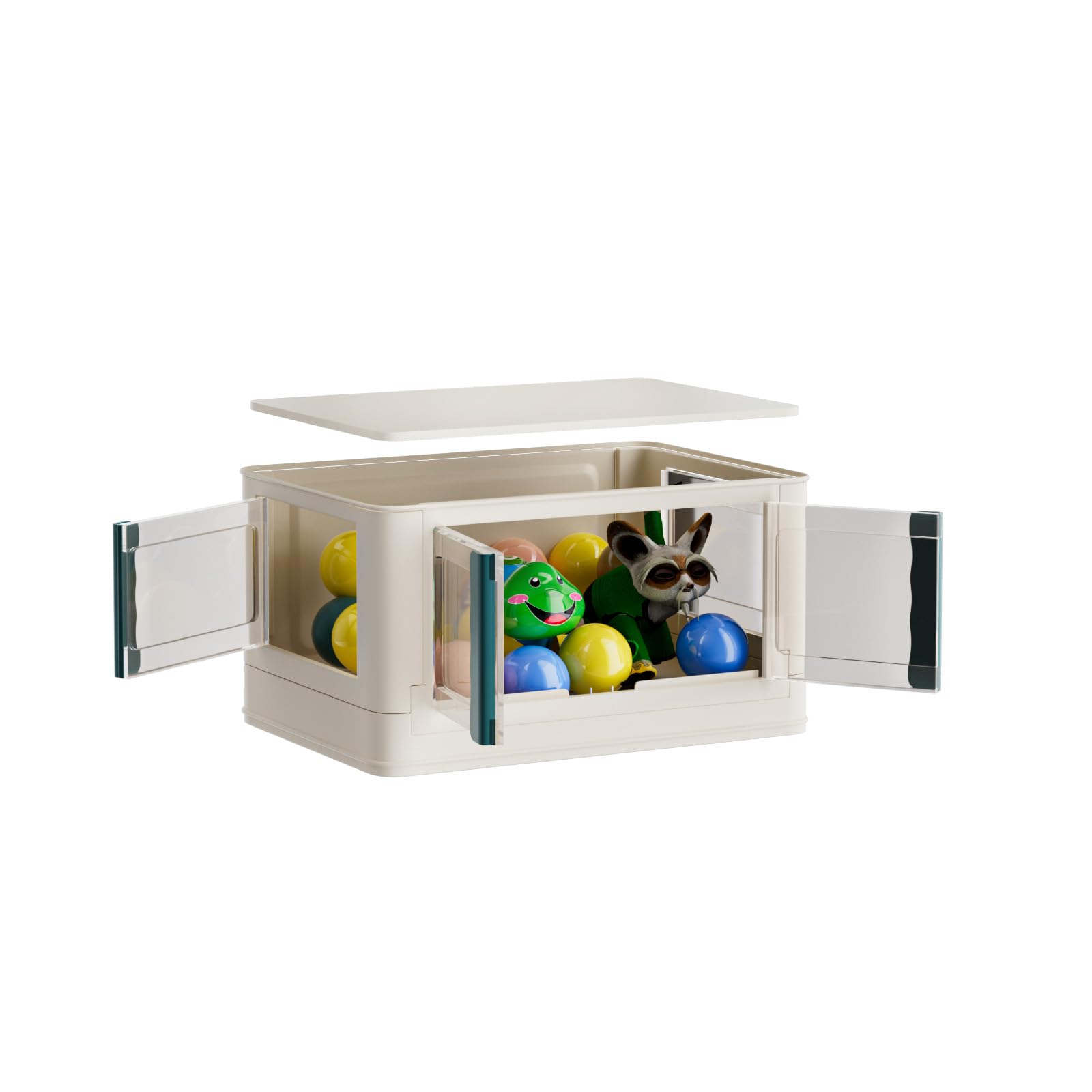 NIRIAHO 48QT Storage Bins with Lids, Folding Storage box with Doors and Wheels, 3 Tier Large Capacity Folding Storage Bins 4-Side Open Stackable Storage Organizer, Storage Containers for Bedroom