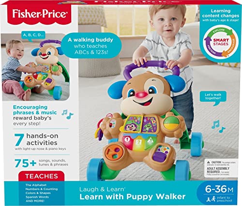 Fisher-Price Laugh & Learn Baby & Toddler Toy Smart Stages Learn With Puppy Walker, Educational Music Lights And Activities