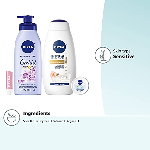 NIVEA In Bloom Variety Pack – 4 Piece with Body Lotion, Body Wash, Lip Balm, and Multipurpose Cream