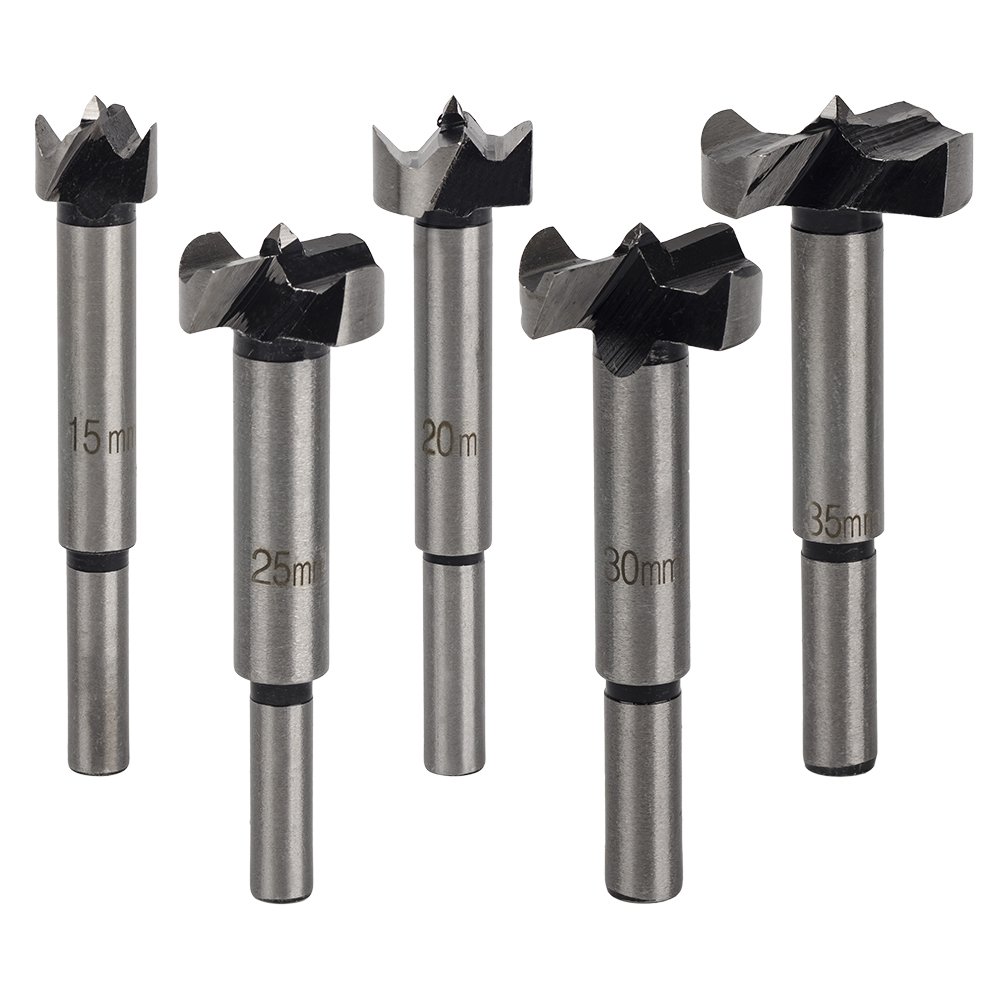 Eagles 5pcs Forstner Drill Bit - 15-35mm Carbon High Speed Steel Woodworking Drill Punching Bit Wood Slabs Flat Wing Drilling Hole Hinge