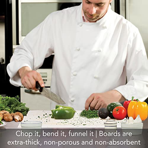 Cut N' Funnel Food Service Grade Heavy Gauge Flexible Cutting Board Mats 4 Pack 9” x 12” Made in the USA BPA Free Plastic Dishwasher Safe
