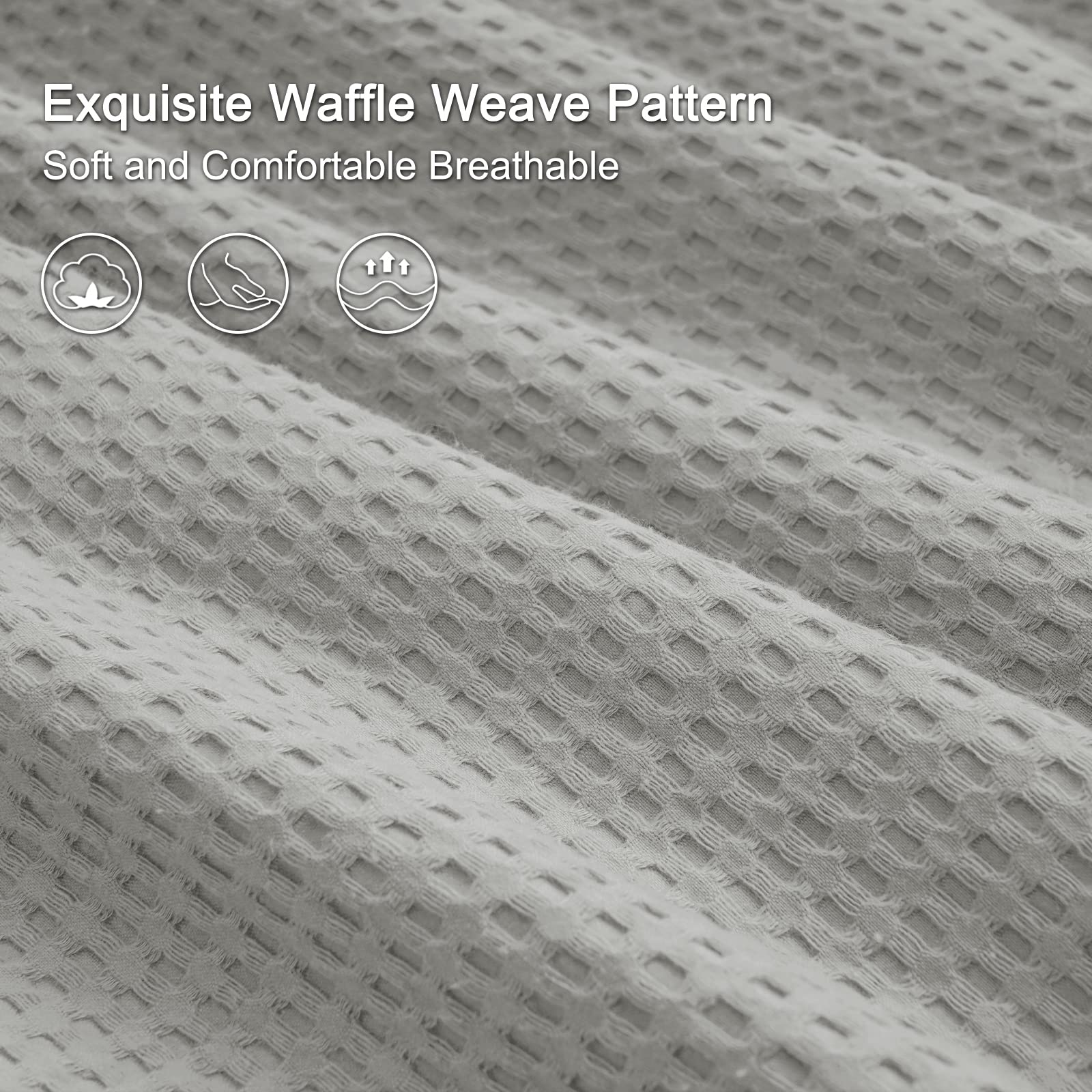 PHF Waffle Duvet Cover King Size, Ultra Soft Cotton Blend Comforter Cover Set, Comfy Breathable and Decorative Duver Cover Set with Pillow Shams Bedding Collection, 104"x90", Grey