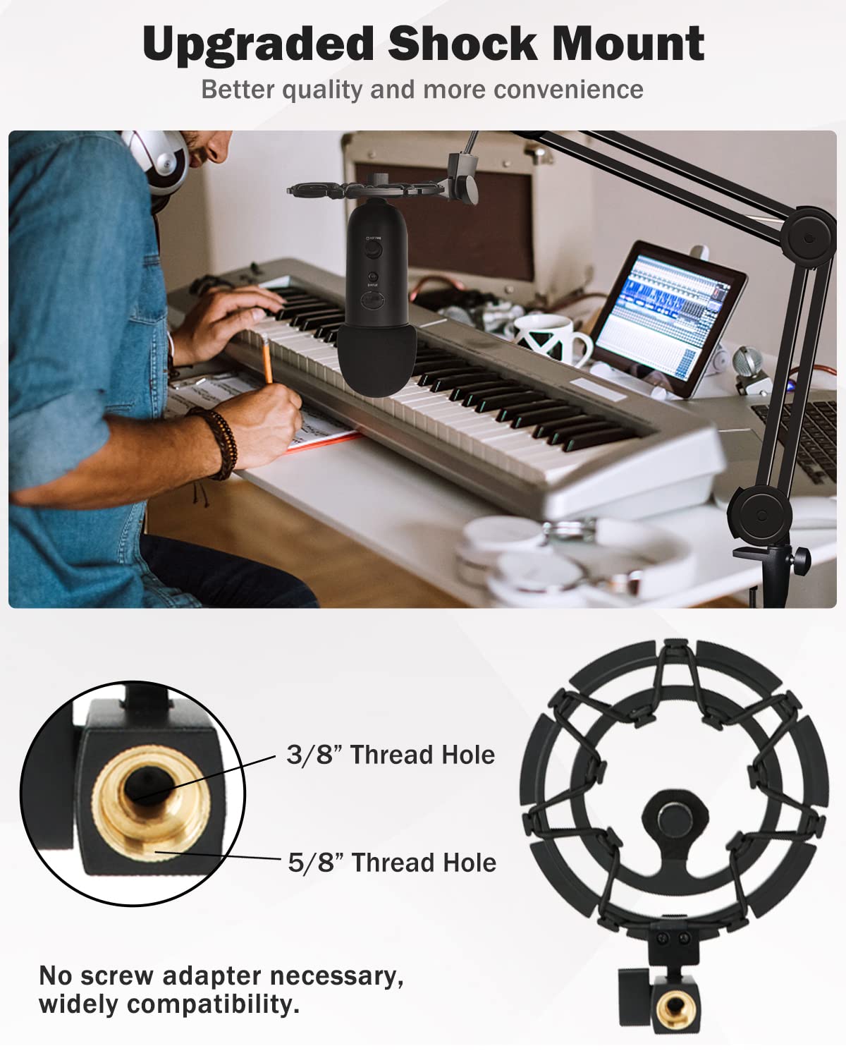 Boseen Shock Mount Compatible With Blue Yeti, Blue Yeti Pro and Blue Snowball Microphones, Eliminates Noises and Vibration Black/Champagne