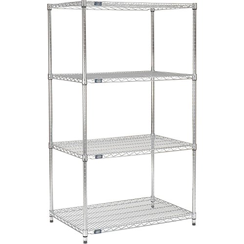 Nexel Adjustable Wire Shelving Unit, 4 Tier, Commercial Dry Storage Rack, 24" x 42" x 86", Chrome