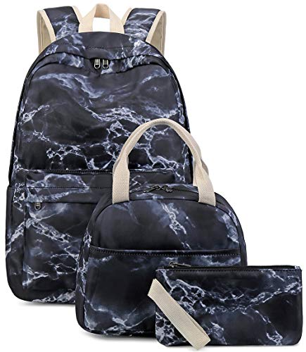 Bluboon School Backpack Teens Girls Boys Kids School Bags Bookbag with Lunch bag pencil pouch (Black)