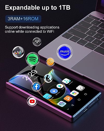 80GB MP3 Player with Bluetooth and WiFi, ZAQE Full Touchscreen Mp4 Mp3 Player with Spotify, Audible, Amazon Music, Android Music Player with Speaker, FM Radio, E-Book, Up to 512 GB