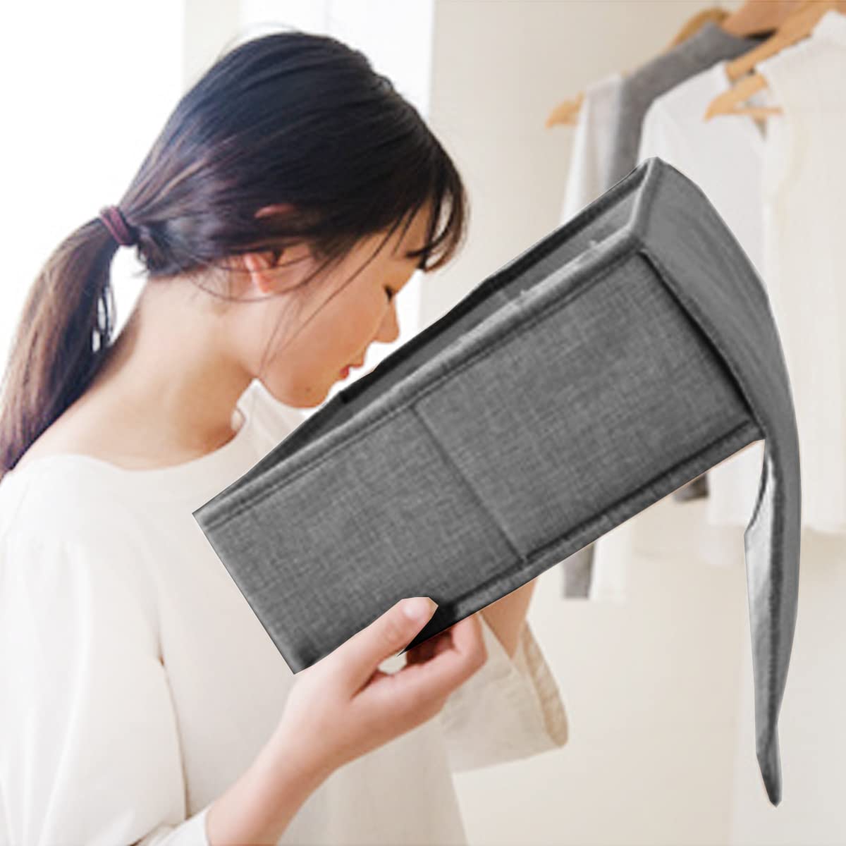 MURRI&MURRDI 2 Packs Sock and Underwear Storage for Closet with Lids,30 Cells Drawer Divider,Linen Cotton Sock Organizer,Foldable Closet Storage Box Bin for Socks, Lingerie, Ties,Scarves (2 Grey)