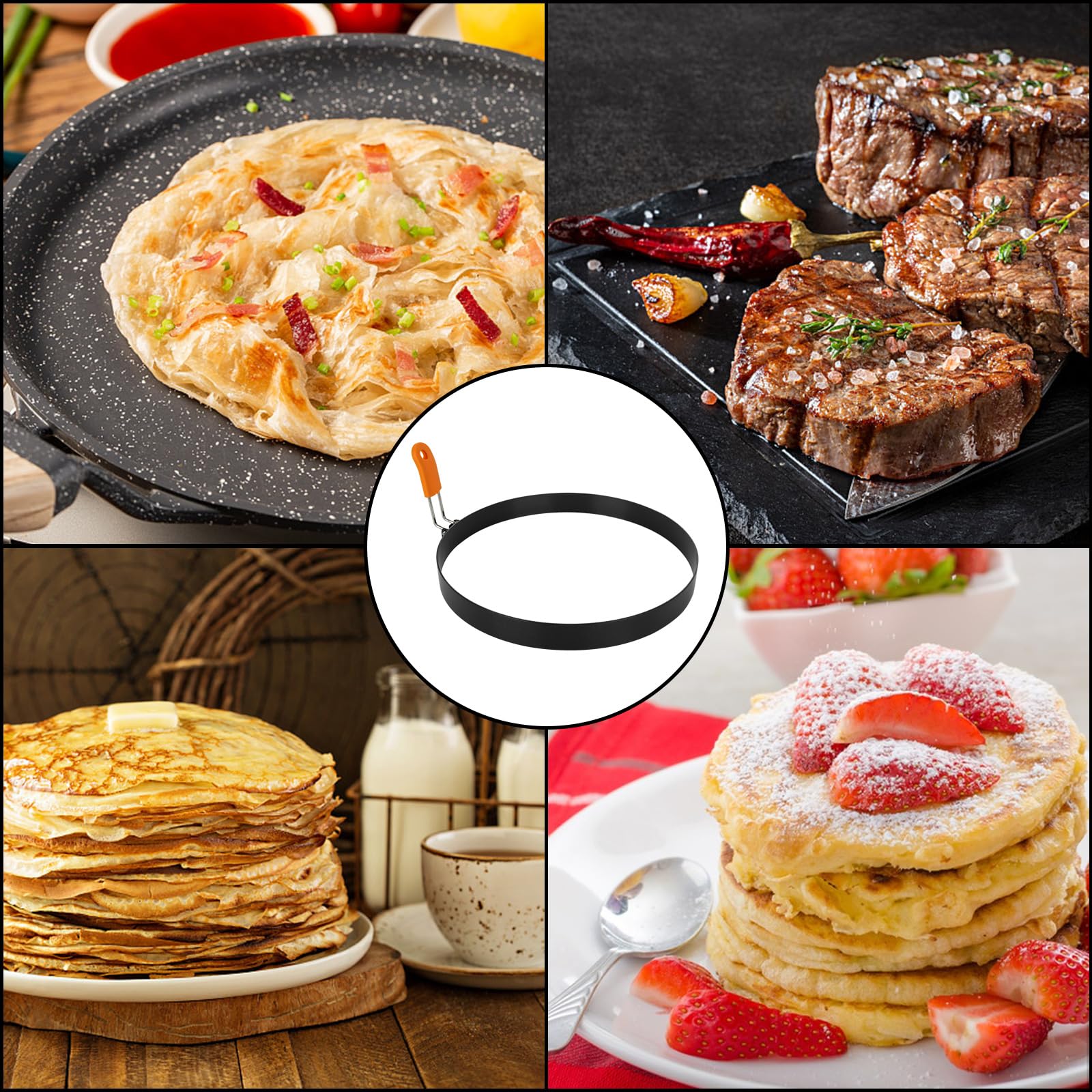 YOUNTHYE 9PCS Egg Rings for Griddle 4,6,8 Inch Pancake Ring Set Omelette Ring for Griddle with Silicone Handle Round Egg Cooker Ring Non-stick Stainless Steel Egg Rings for Breakfast Omelette Sandwich