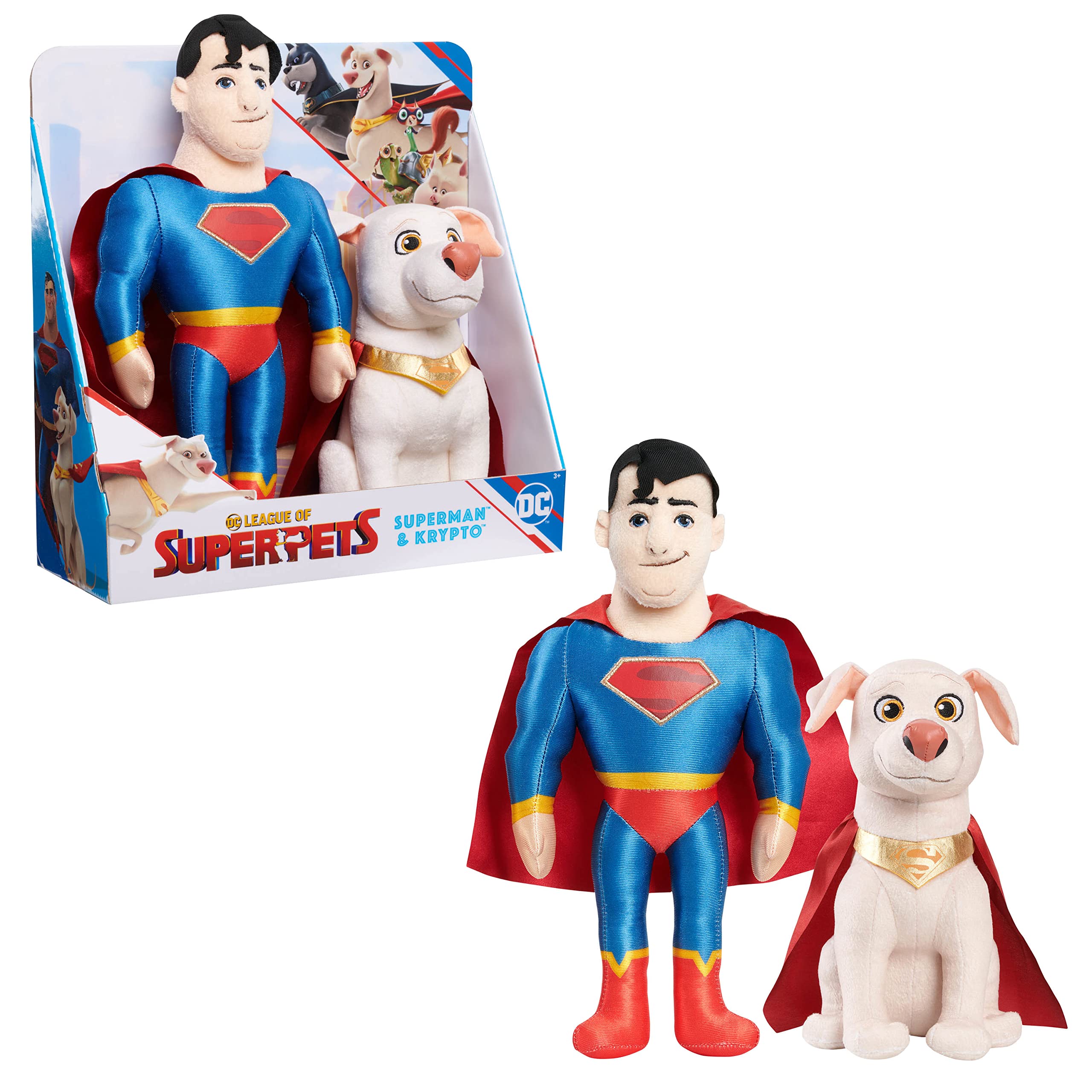 DC Super Pets SUPERMAN and KRYPTO Superdog Companion 2-Pack Plush 12-inch Stuffed Toys, Kids Toys for Ages 3 Up by Just Play
