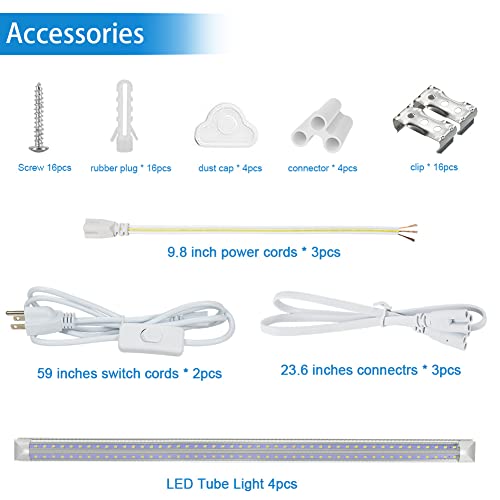 SHOPLED 5FT LED Shop Light, 45W 5850LM 6000K Cool White, V Shape, 5 Foot LED Linkable Ceiling Lights T8 LED Tube Lights Fixture, LED Shop Lights for Garage, Workbench, 4 Pack