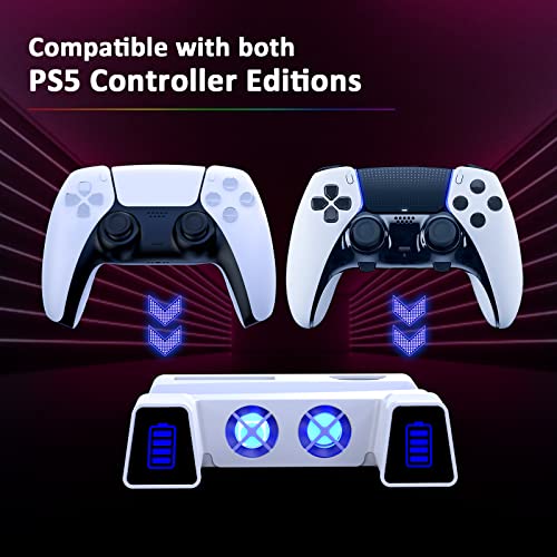NexiGo PS5 Slient Cooling Stand with RGB LED Light, Dual Charging Station Compatible with DualSense Edge Controller, Hard Drive Slot, Headset and Remote Holders, 10 Game Slots, White