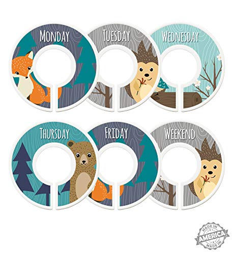 Modish Labels, Weekly Clothes Organizer, Days of the Week Closet Organizer System, Daily Closet Organizer, Closet Dividers, School Clothes Dividers (Woodland Boy)