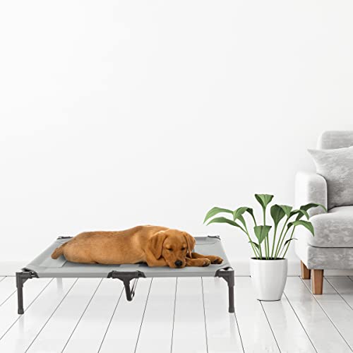PETMAKER Elevated Dog Bed – 36x29.75 Portable Bed for Pets with Non-Slip Feet – Indoor/Outdoor Dog Cot or Puppy Bed for Pets up to 80lbs Large (Gray)