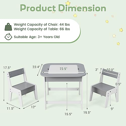 INFANS Kids Table and Chair Set, 3 in 1 Wooden Activity Table with Removable Tabletop, Blackboard and Whiteboard for Toddlers Arts Crafts Drawing Reading Playing, Playroom Nursery