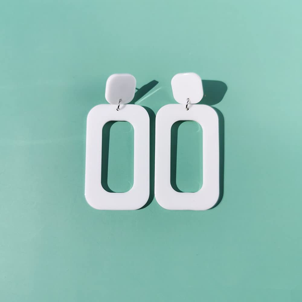 80s Women Colors Retro Earrings Geometric Dangle Neon Earrings for Party Costume Accessory-White