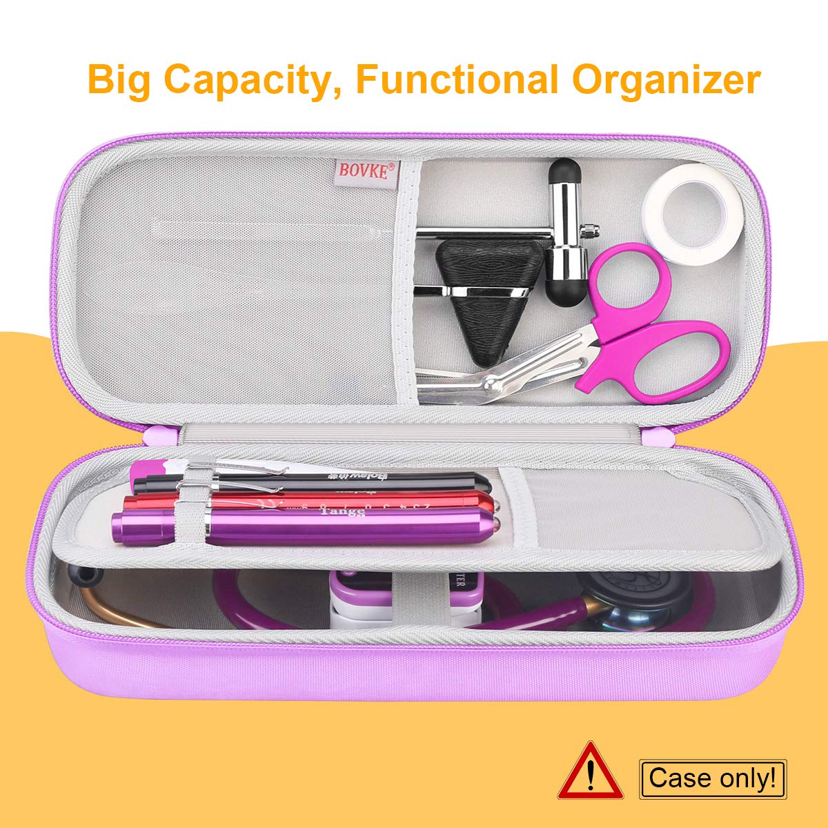 BOVKE Travel Case for 3M Littmann Classic III, Lightweight II S.E, Cardiology IV Diagnostic, MDF Acoustica Deluxe Stethoscopes - Extra Room for Taylor Percussion Hammer and Penlight, Purple