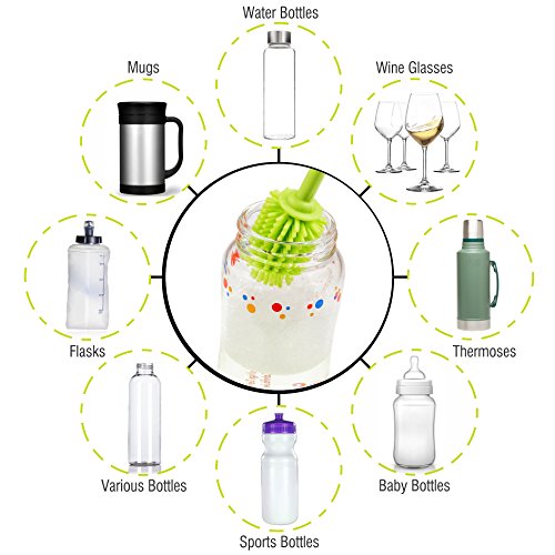 A-Brush Silicone Bottle Cleaner Brush, 2 Piece Set, Flexible, Long Handle - Water Bottle Cleaner, Baby Bottle Nipple Brush for Plastic & Glass, BPA-Free Dish Washing Brush A2S Protection