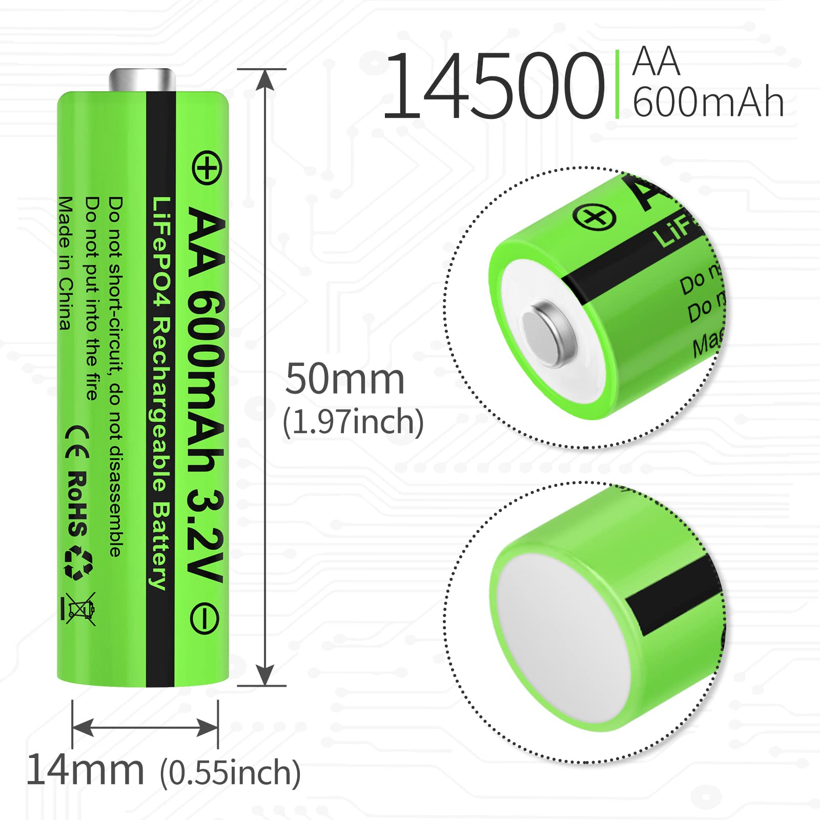 YXZHENG 3.2 Volt Rechargeable Solar Battery AA 4PCS Replacement for Solar Lawn Light (4pcs AA Batteries)