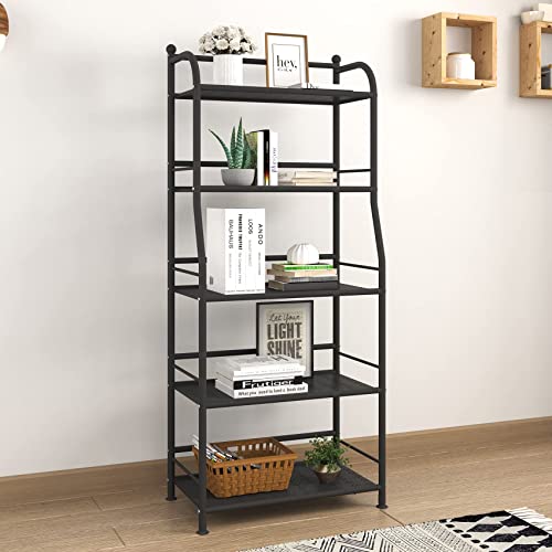 FKUO 5 Tier Metal Shelf Storage Shelves Living Room Bookshelf Bathroom Corner Storage Rack for Kitchen,Indoor Plant Stand (Matte Black, 5 Tier)