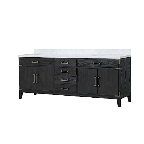 Bell+Modern Harbor 84 in W x 22 in D Black Oak Double Bath Vanity and Carrara Marble Top