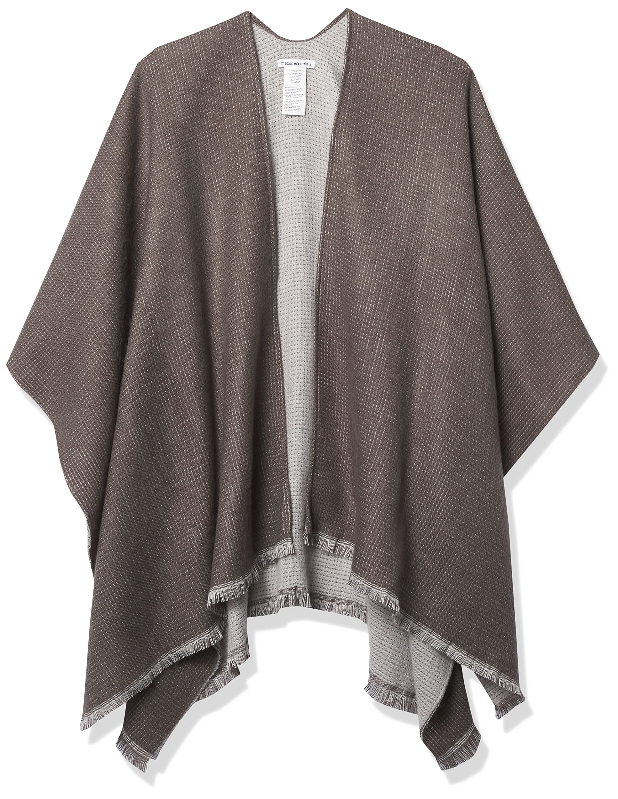 Amazon Essentials Women's Reversible Poncho, Brown/Gray, One size