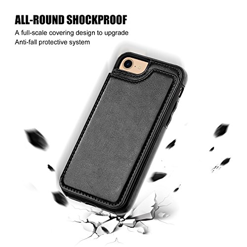 ONETOP for iPhone SE(2022) iPhone SE(2020) iPhone 7/8 Wallet Case with Card Holder, Premium PU Leather Kickstand Card Slots, Double Magnetic Clasp and Durable Shockproof Cover 4.7 Inch(Black)