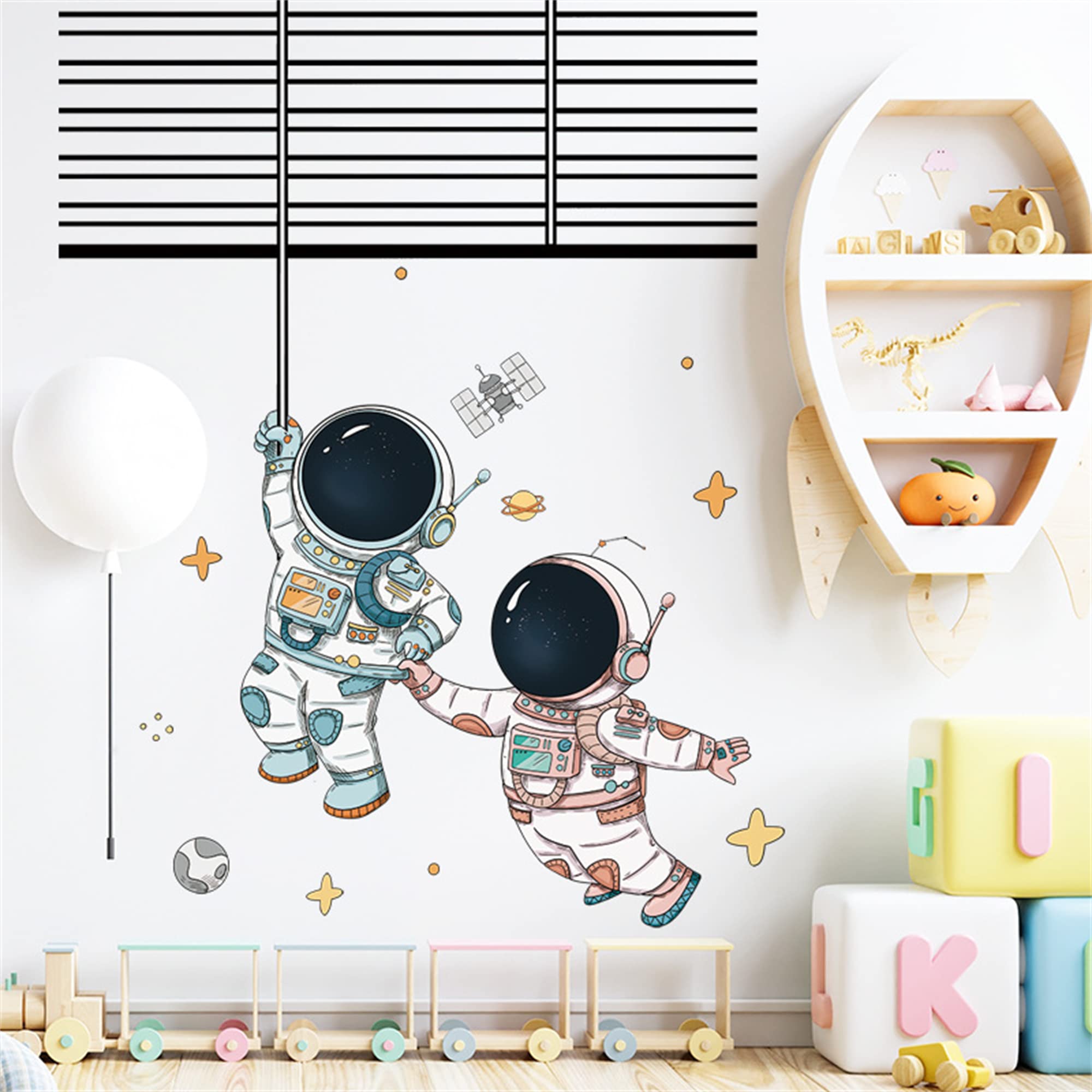 Astronaut Wall Decals, Removable PVC Universe Space Wall Stickers for Bedroom Living Room Kid's Room Kindergarten, Art Window Door Cabinet Corridor NASA Wall Decor Murals (Astronaut 2)