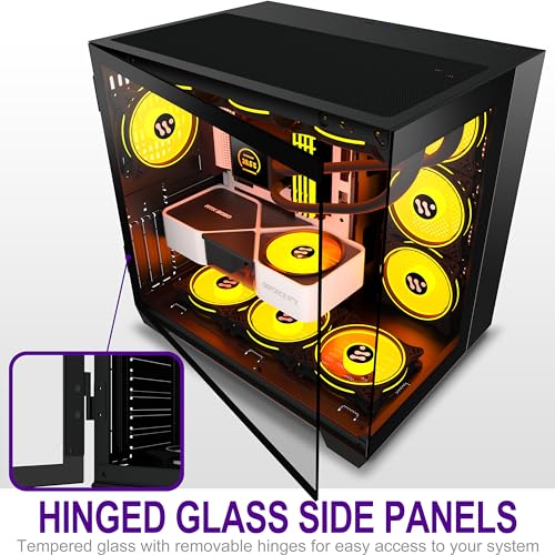 AMANSON PC CASE ATX Gaming PC Cases ，Mid-Tower USB 3.0 with Double Tempered Glass Full View Computer Cases Black (Fans are not Included) (H6)