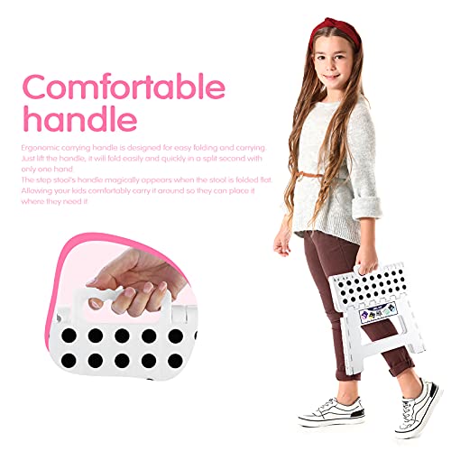 Delxo 9β Folding Step Stool in White,1 Pack Premium Heavy Duty Foldable Stool for Kids,Portable Collapsible Plastic Step Stool,Non Slip Folding Stools for Kitchen Bathroom Bedroom